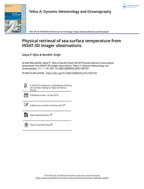 Pdf Physical Retrieval Of Sea Surface Temperature From Insat 3d Imager Observations