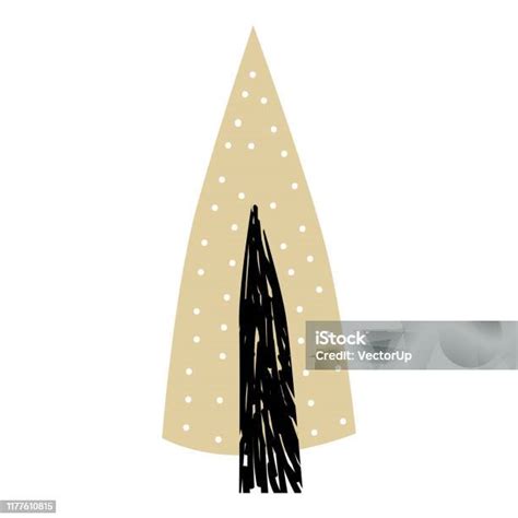 크리스마스 숲 나무 전나무 아이콘입니다 디자인과 장식 직물 커버 패키지 포장 파페 스칸디나비아 스타일의 간단한 낙서 검은 흰색 그림 벡터 절연 검은색에 대한 스톡 벡터 아트