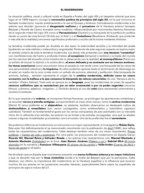 Modernismo Y 98 Pdf Novelas Historia