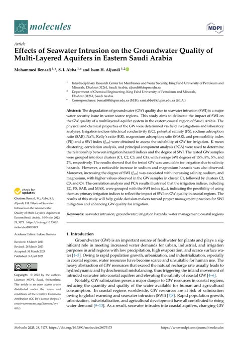 Pdf Effects Of Seawater Intrusion On The Groundwater Quality Of Multi Layered Aquifers In
