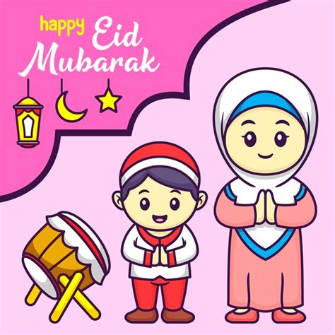 Premium Vector Cute Muslim Mother And Son In Cartoon Ramadan Vector Illustration Flat Style