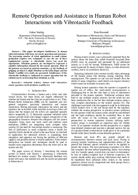 Pdf Remote Operation And Assistance In Human Robot Interactions With Vibrotactile Feedback