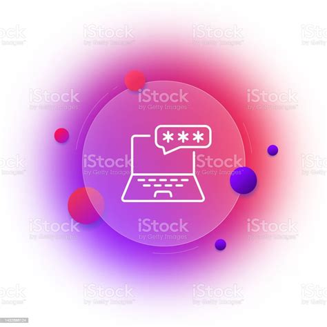 Laptop With Password Line Icon Lock Private Information Personal Data Protection Unlock