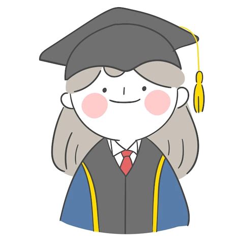 졸업식을 위해 졸업가운과 모자를 쓴 캐릭터 일러스트 프리미엄 벡터