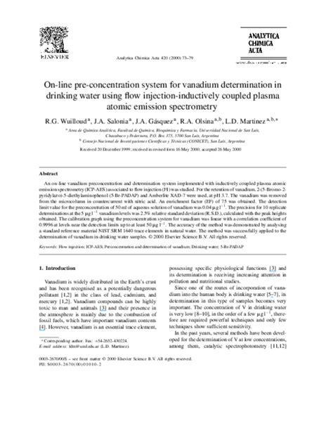 Pdf On Line Pre Concentration System For Vanadium Determination In