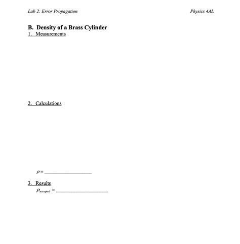 Solved Lab 2 Error Propagation Physics 4al B Density Of A