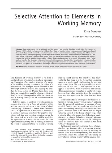 Pdf Selective Attention To Elements In Working Memory