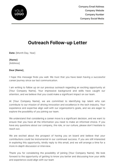 Free Outreach Follow Up Letter HR Template To Edit Online