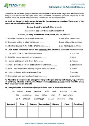 Adverbial Clauses ESL Worksheets Games Activities