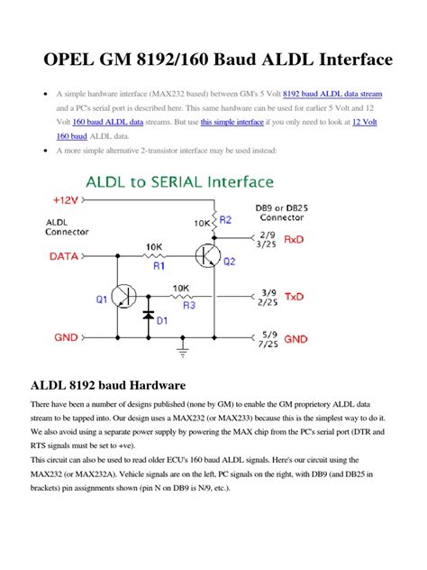 interface circuit for tapping into gm s proprietary 8192 baud aldl