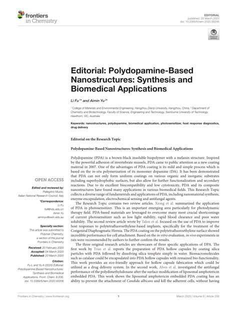 Pdf Editorial Polydopamine Based Nanostructures Synthesis And
