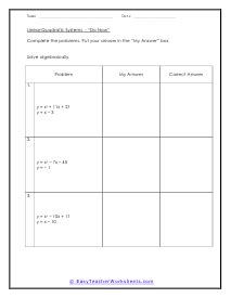 Linear Quadratic Systems Worksheets