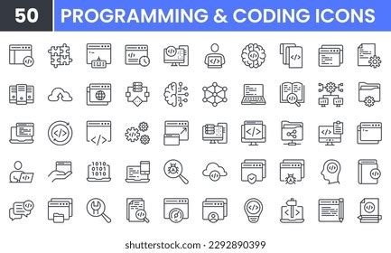 Coding Programming Vector Line Icon Set Stock Vector Royalty Free Shutterstock
