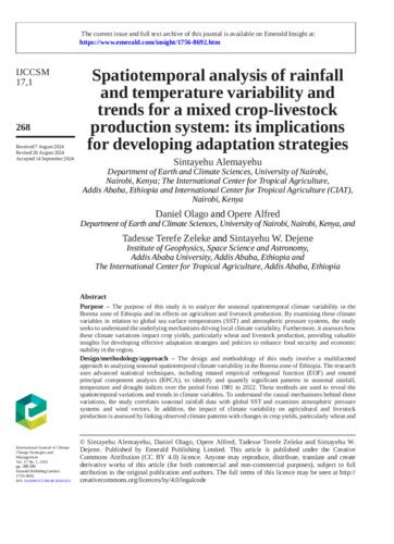 Spatiotemporal Analysis Of Rainfall And Temperature Variability And Trends For A Mixed Crop