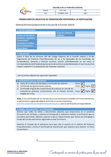 Legalexegm Solicitud Exoneracion Escuela De La FunciÓn Judicial