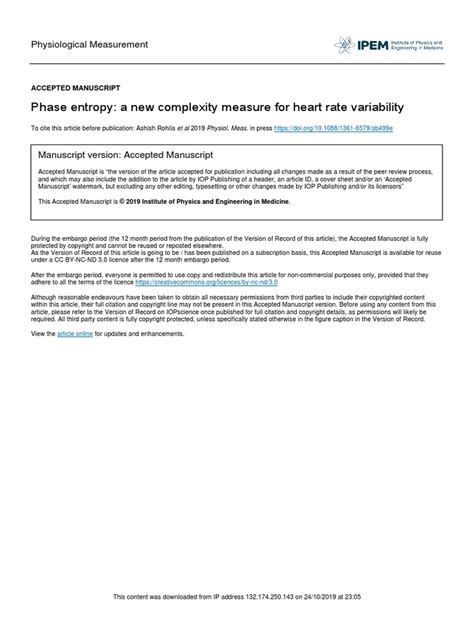 Phase Entropy A New Complexity Measure For Heart Rate Variability Pdf Mathematics Applied