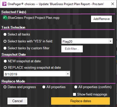 custom update replacing of a snapshot via pull operation for version