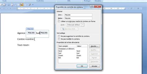 vba word lien entre liste déroulante et signet