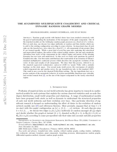 Pdf The Augmented Multiplicative Coalescent And Critical Dynamic Random Graph Models