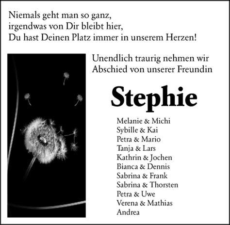 Traueranzeigen Von Stephie Trauer Mittelhessen De