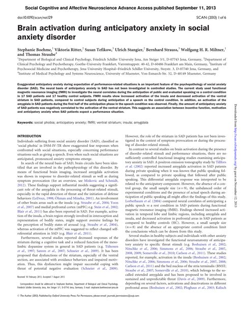 Pdf Brain Activation During Anticipatory Anxiety In Social Anxiety Disorder
