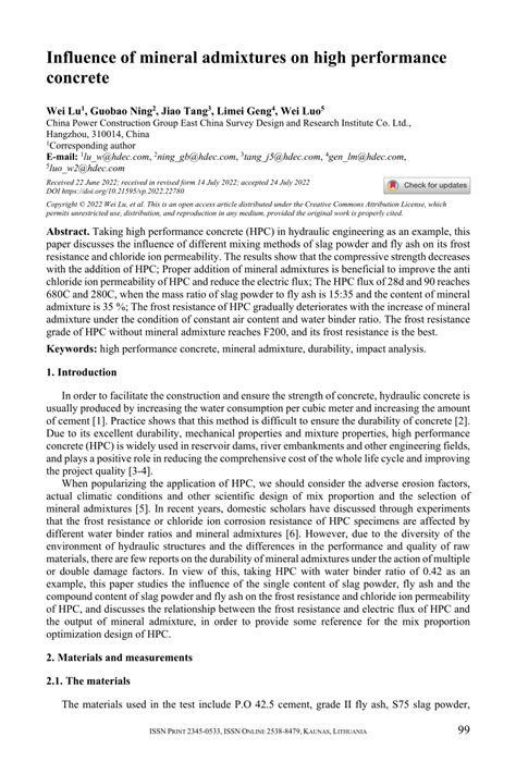 Pdf Influence Of Mineral Admixtures On High Performance Concrete