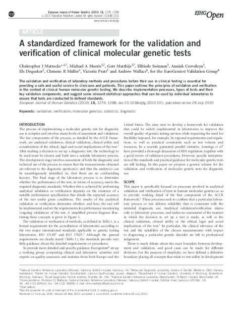 Pdf A Standardized Framework For The Validation And Verification Of