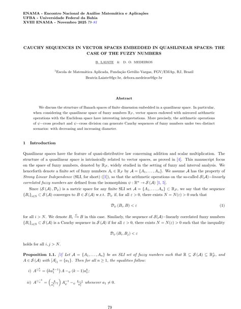 Pdf Cauchy Sequences In Vector Spaces Embedded In Quasilinear Spaces