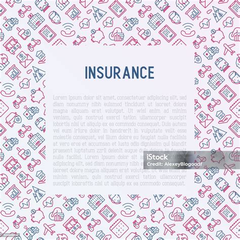 얇은 선 아이콘으로 보험 개념 건강 생활 자동차 집 저축 현대 벡터 일러스트 레이 션 배너 웹 페이지 인쇄 미디어 내부 텍스트에 대 한 장소 가정 생활에 대한 스톡 벡터