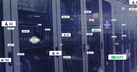 Animation Of Notification With Numbers Icons And Arrows Over Data Server Racks Stock Video