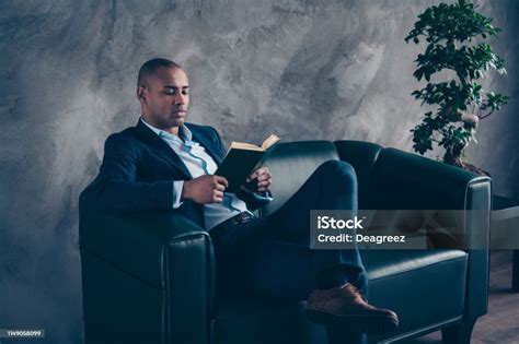 멋진 세련 된 세련 된 세련 된 우아한 유행 스마트 영리한 지적 남자 입고 재킷 정장 임원 최고 관리자 앉아 소파 독서 직장