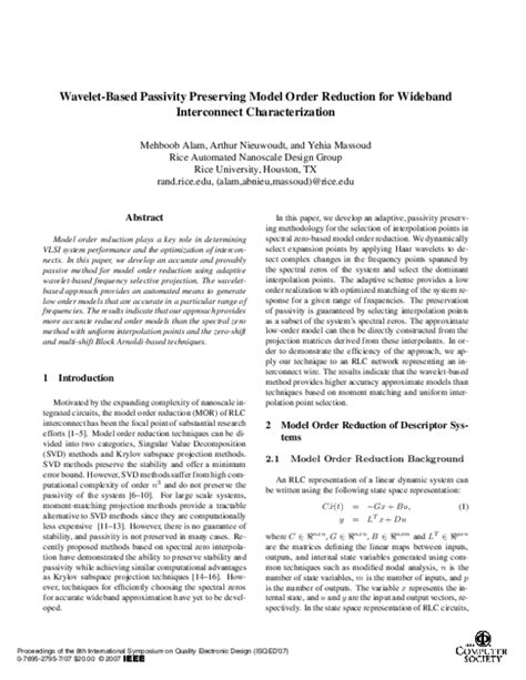Pdf Wavelet Based Passivity Preserving Model Order Reduction For Wideband Interconnect
