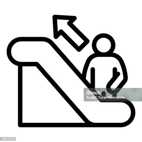 에스컬레이터 사인 라인 아이콘 내비게이션 개념 흰색 배경에 에스컬레이터 위쪽 표지판 개요 스타일의 모바일 개념 웹 디자인의 엘리베이터 아이콘 벡터 그래픽 걷기에 대한 스톡