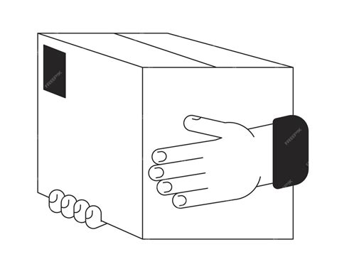 손을 들고 있는 종이 상자 Bw 개념 터 스 일러스트레이션 구매 배달 2d 만화 평면 선 모노크로마틱 손 웹 Ui 설계 가능한 고립 된 윤 영웅 이미지 프리미엄 벡터