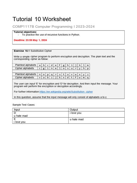Tutorial 10 Worksheet Pdf Cipher Encryption