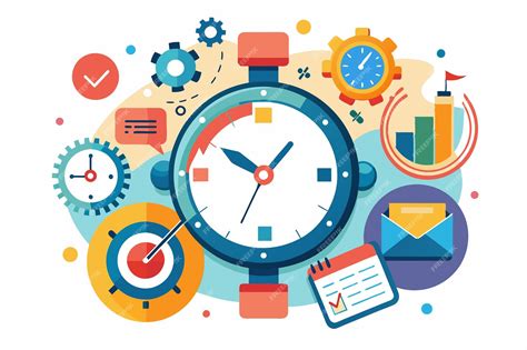 A Colorful Design Showcasing A Clock Surrounded By Gears Tasks And Productivity Elements For
