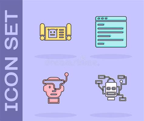 set robot blueprint smart glasses and computer api interface icon