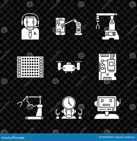 Set Worker Robot Industrial Machine Robotic Arm Hand Assembly Line Factory Robot Digital