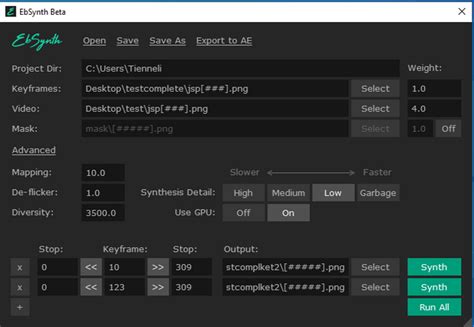 searching help with multiple keyframe r ebsynth