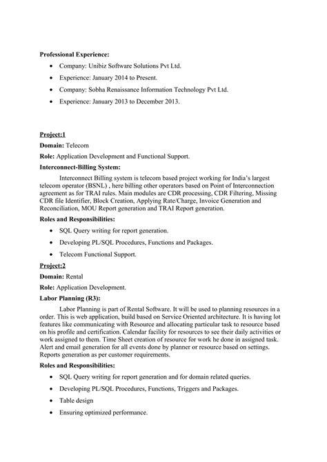 Resume Ranga Prasad 2 7Exp Oracle SQL PLSQL DOC Databases Computer Software And Applications