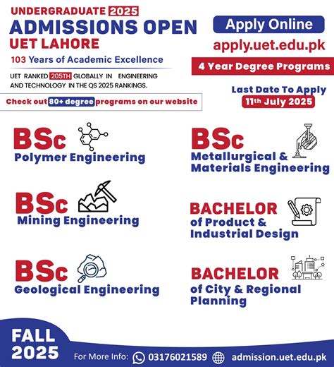 Admission Admissions Open In Uet Lahore — Step Into The World Of Materials Energy And Design