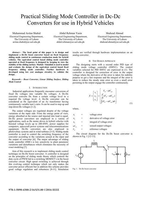 PDF Practical Sliding Mode Controller In Dc Dc Converters For Use In Hybrid Vehicles
