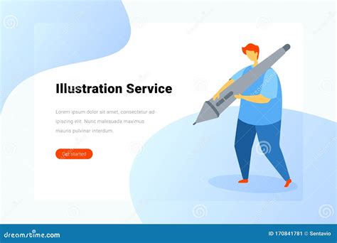 Ui Ux Designer Holding Pencil Flat Vector Illustration Landing Page Design Template
