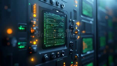 Advanced Server Room With Green Digital Interface Stock Illustration