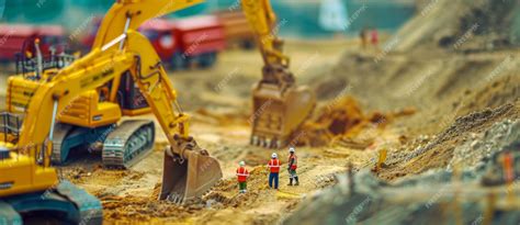 Premium Photo Miniature Construction Site Comes To Life Tiny Workers And Diggers Shape A