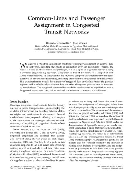 Pdf Common Lines And Passenger Assignment In Congested Transit Networks