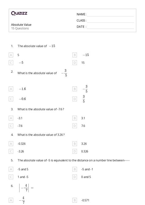 50 Absolute Value Worksheets For 7th Grade On Quizizz Free And Printable