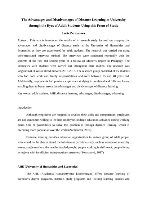 Download Pdf The Advantages And Disadvantages Of Distance Learning At University Through The