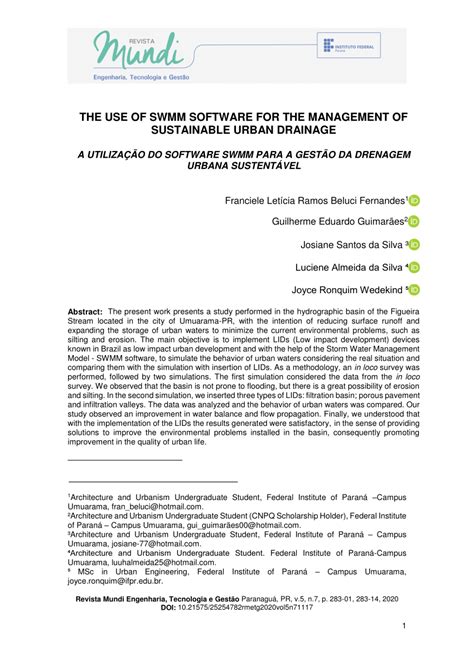 pdf the use of swmm software for the management of sustainable urban