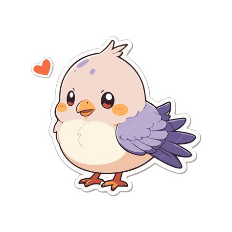 One Cute Bird Anime Style 2d Cartoon Vector Sticker Design On A White